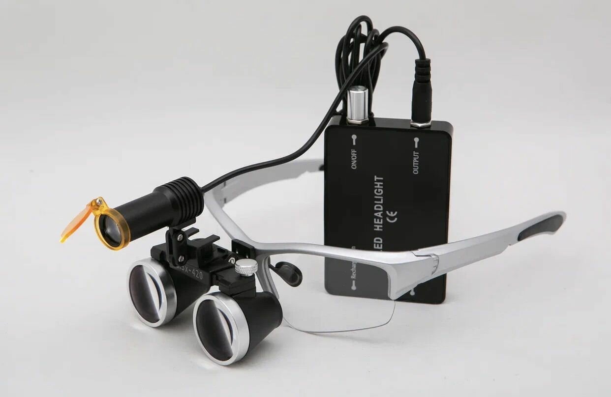 Профессиональные бинокуляры очки-лупы 2,5x-420 с подсветкой для стоматологов.