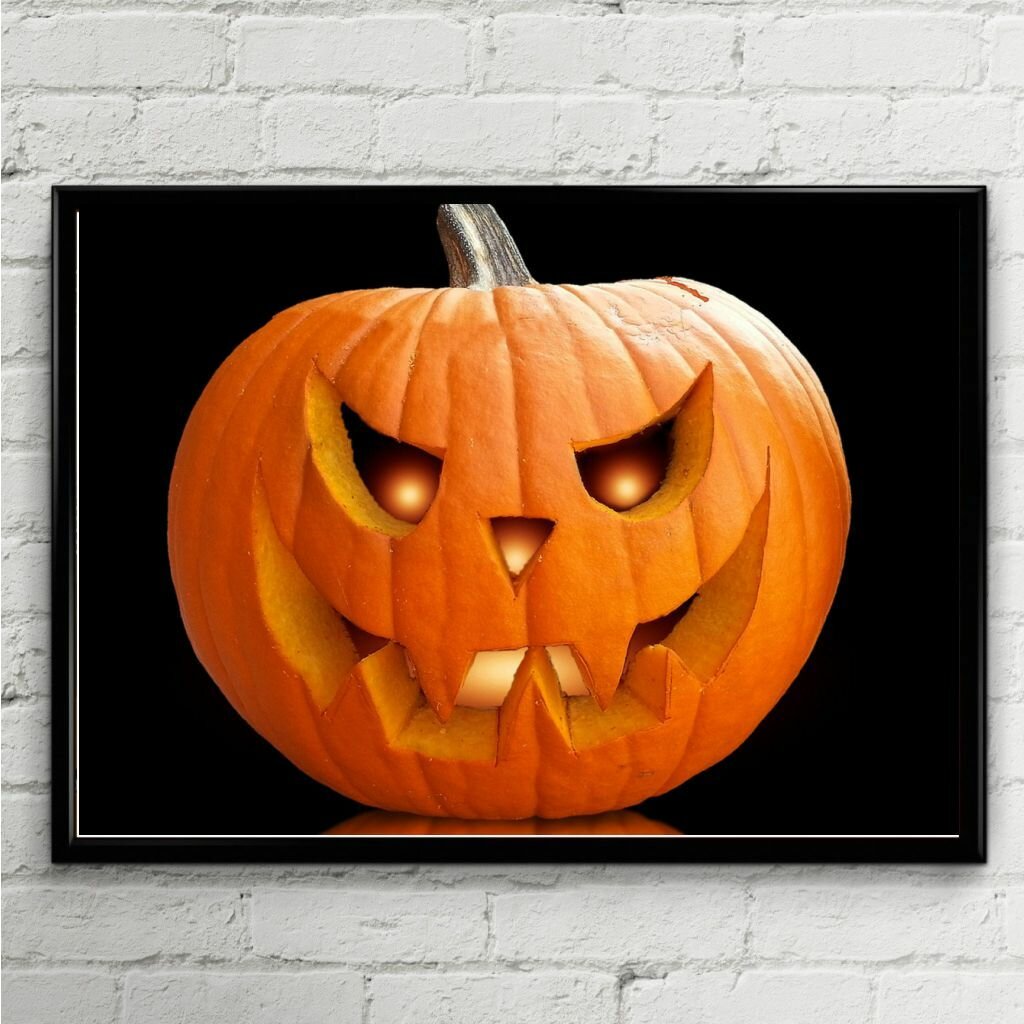 Постер "Тыква на чёрном фоне" на Хэллоуин (Halloween) от Cool Eshe А3