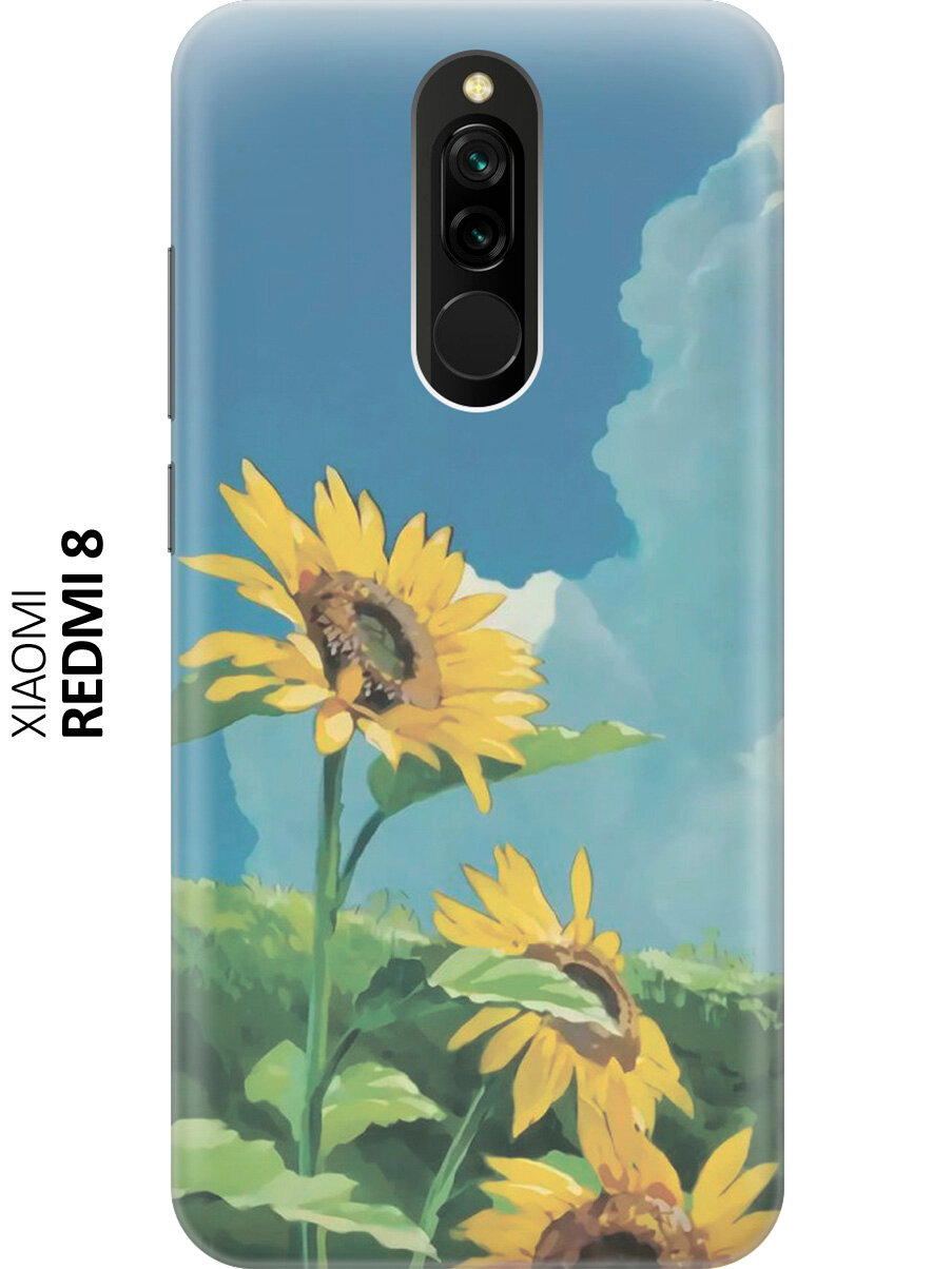 Силиконовый чехол Три подсолнуха в поле на Xiaomi Redmi 8 / Сяоми Редми 8