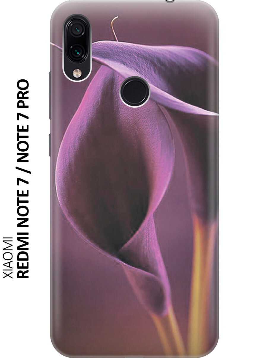 Силиконовый чехол на Xiaomi Redmi Note 7 / Note 7 Pro / Сяоми Редми Ноут 7 / Ноут 7 Про с принтом "Сиреневые каллы"