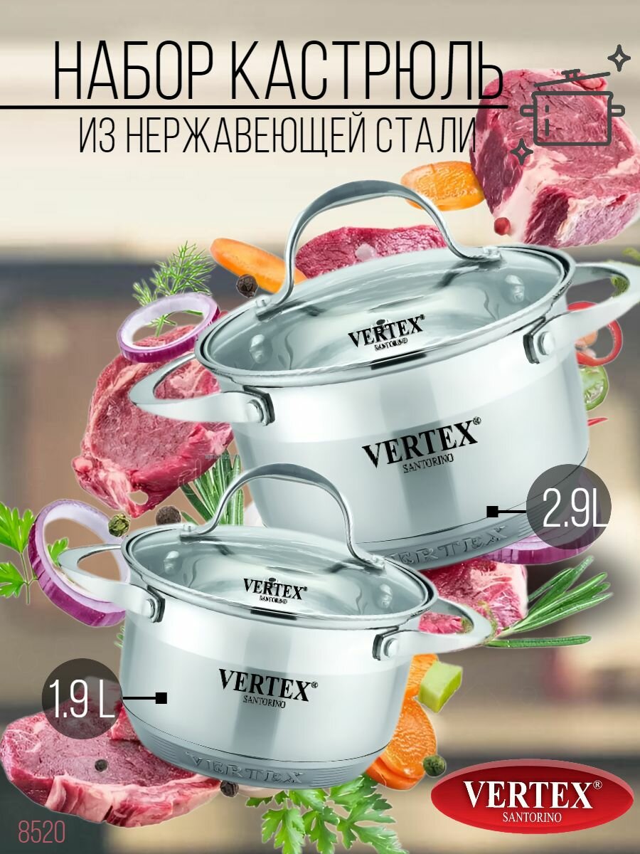 Набор кастрюль Vertex Santorino, 2 предметов, антипригарное покрытие, толщина стенок 5мм