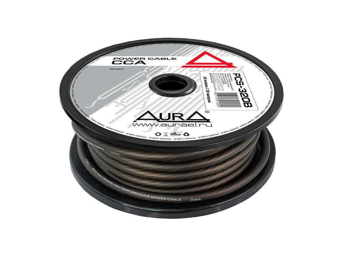 Кабель силовой AurA PCS-320B, 4AWG/20мм2, 25м/катушка, черный