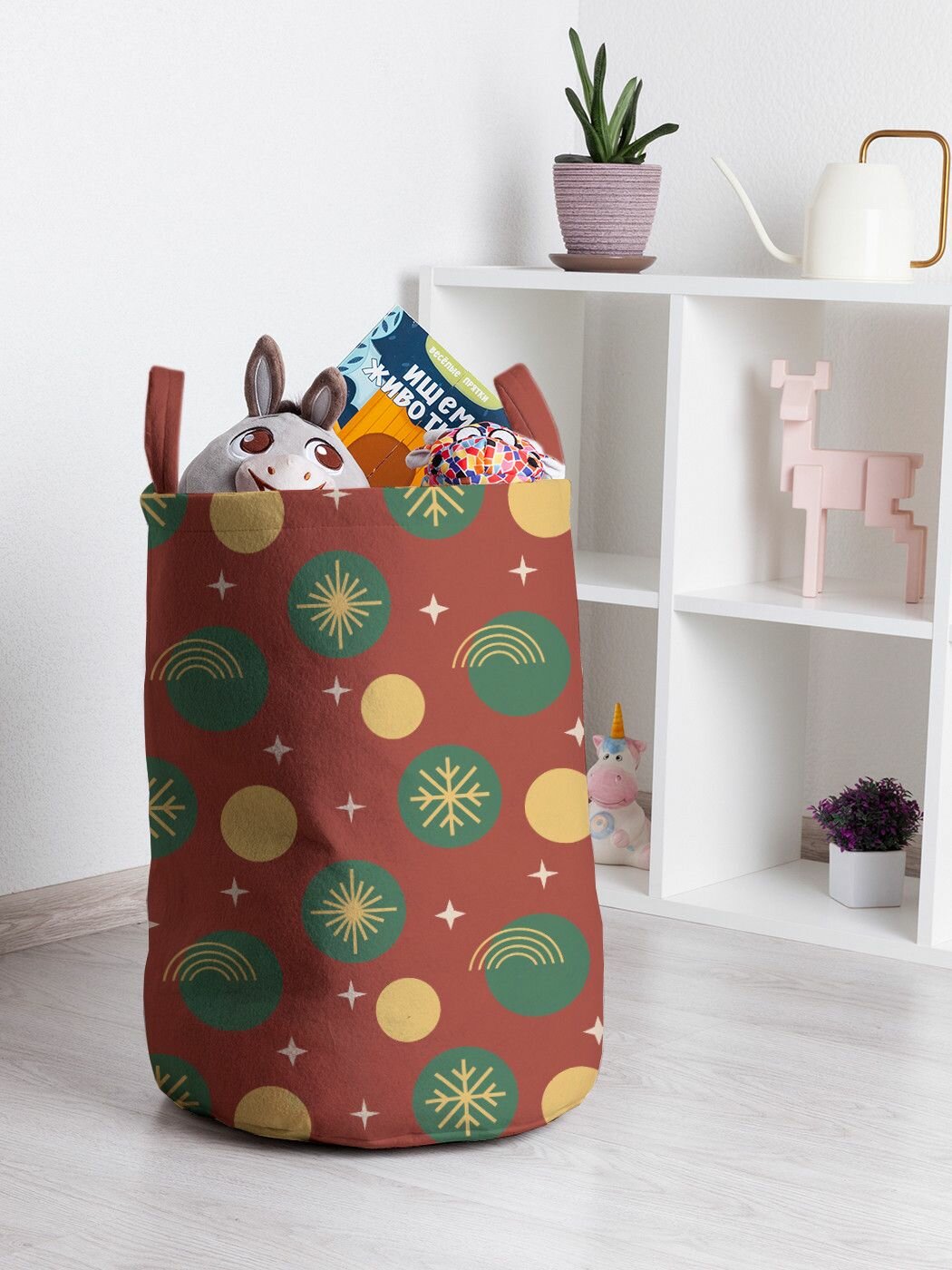 Корзина для хранения игрушек органайзер с ручками "Рождественское сияние" 45л, JoyArty, серия Новый год