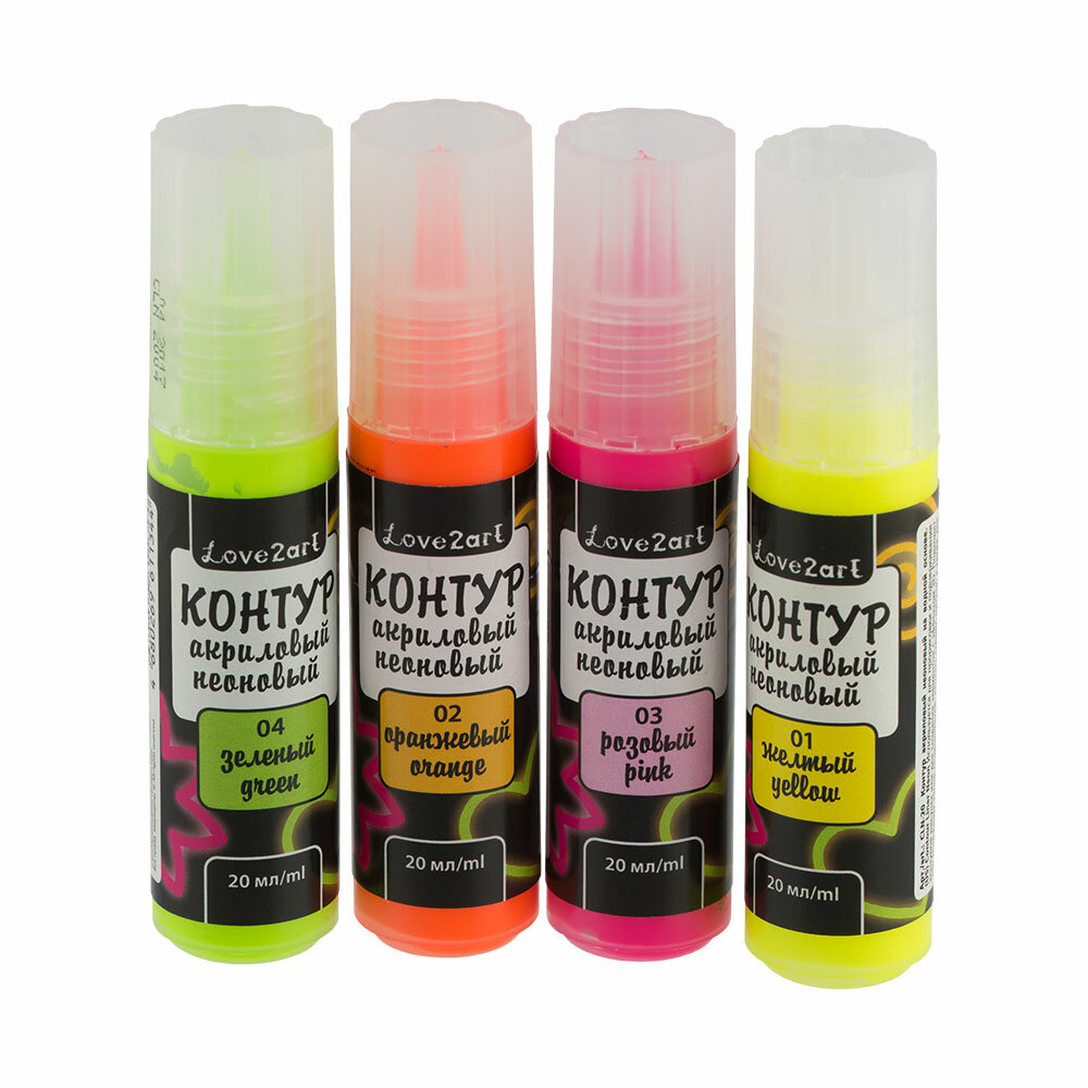 Love2art акриловый контур неоновый CLN-20-PB87, краска для декоративной росписи, 20 мл цвет 03 розовый