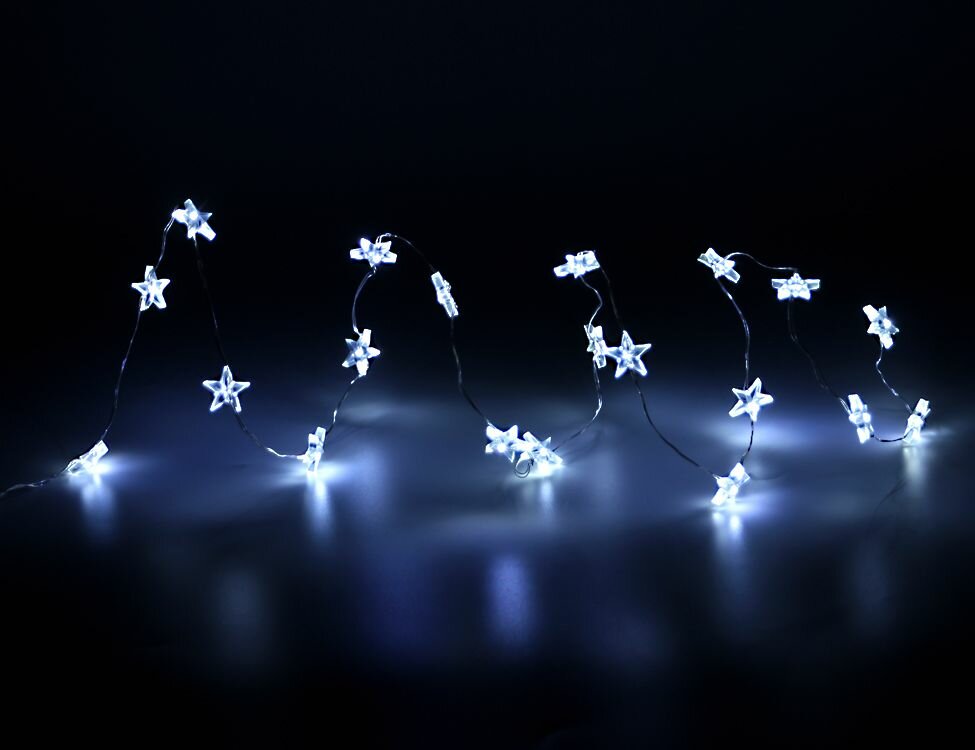 Гирлянда микро звёздочки, 20 холодных белых mini LED-ламп, 1 м, серебристый провод, батарейки, Koopman International AX9715200