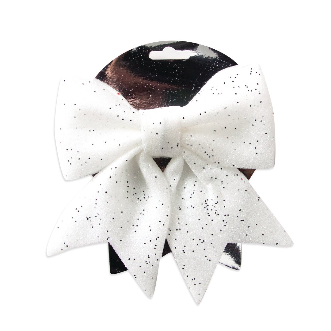 Декоративный бант Белый, с блестками, 15x20 см, 1 шт.