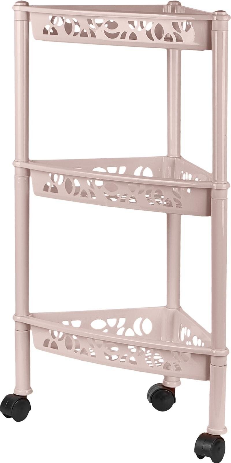 Этажерка Keeplex / Киплекс Prima угловая на колесиках пластик бежевый топаз 38×22×69см 3 яруса / органайзер для хранения / стеллаж