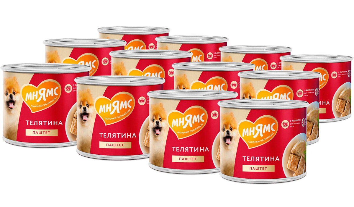 Мнямс фитнес диетические для взрослых собак паштет с телятиной (200 гр х 12 шт)