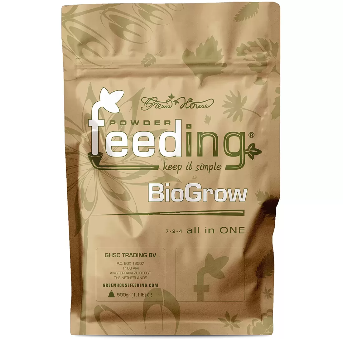 Удобрение для растений Powder Feeding BioGrow 0,5кг, органическое удобрение на фазу вегетации