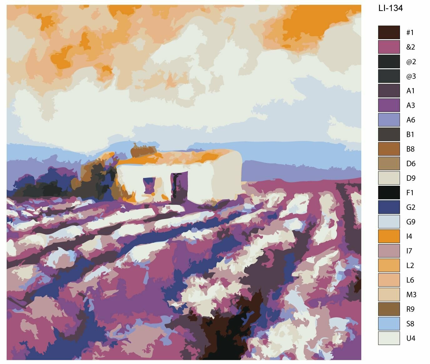 Картина по номерам,"Живопись по номерам",72 x 72, LI-134, дом в лавандовом поле