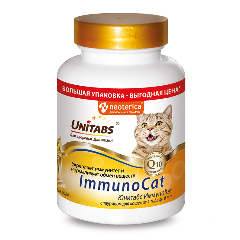 Экопром U3032 Юнитабс ImmunoCat с Q10 Витамины д/кошек с Таурином 200таб