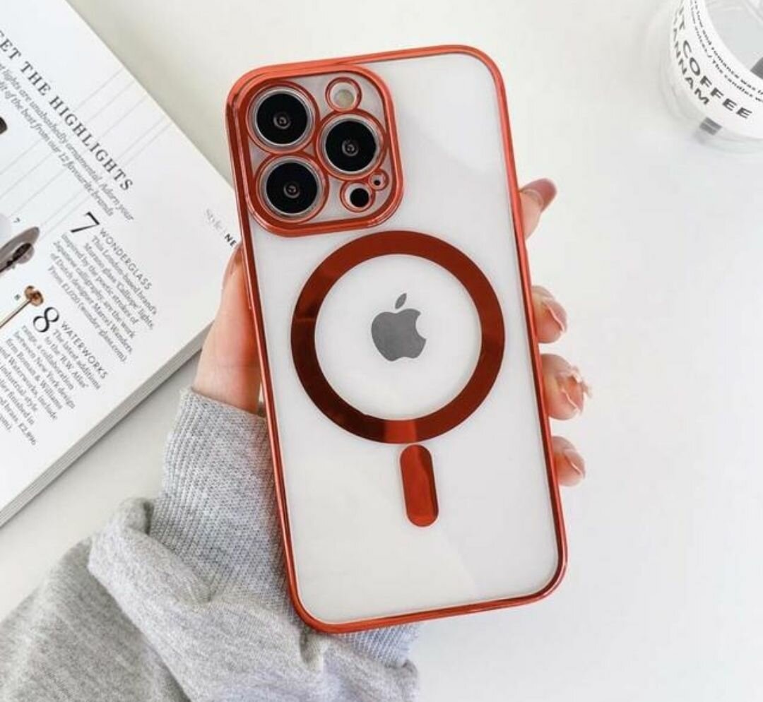 Магнитный Чехол накладка с MagSafe на Apple iPhone 14 Pro rose Red красный с защитой камер эпл айфон 14 про