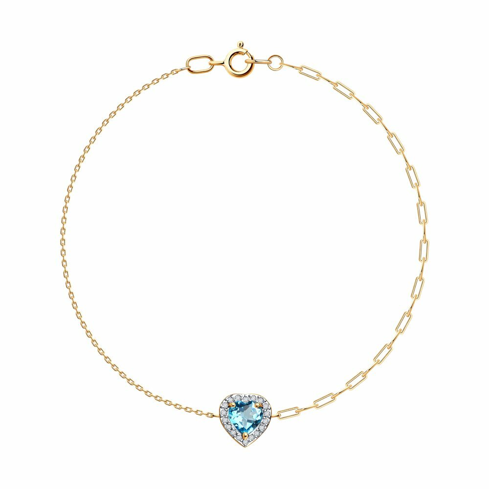 Браслет, красное золото, 585 проба, топаз, фианит