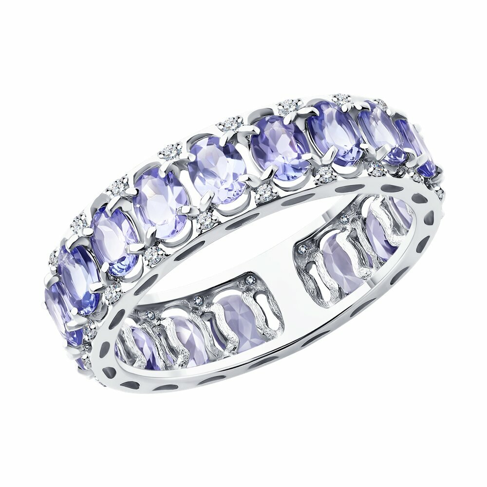 Кольцо, белое золото, 585 проба, бриллиант, танзанит