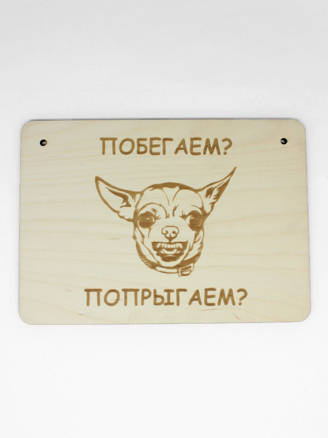 Табличка злая собака RiForm "Побегаем? Попрыгаем?", формат А5 (21 х 14.8 см), березовая фанера 6 мм