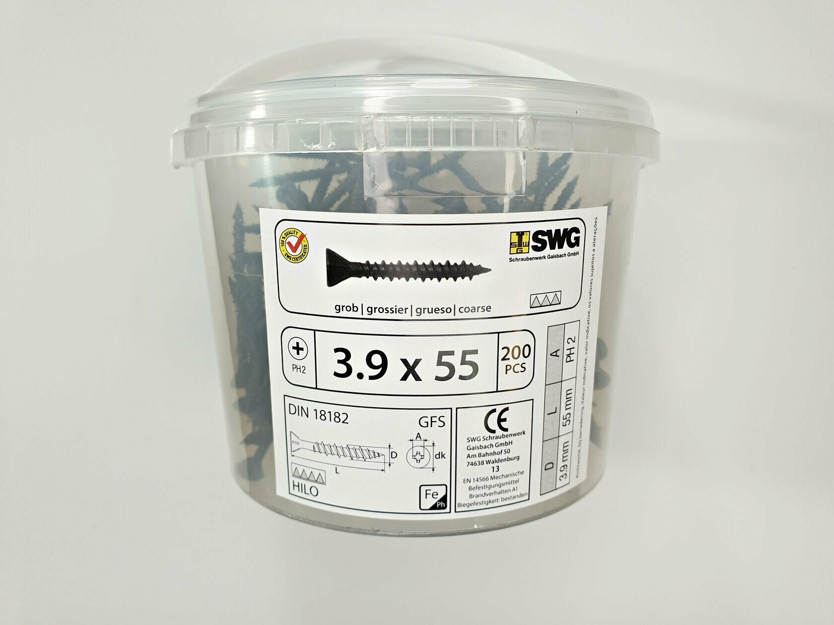 Саморез для ГВЛ (гипсоволокнистых плит) потайная голова и неполной резьбой HILo шлиц крестообразный (РН-2) DIN 18182 3.9x55 (200 pcs) SWG, Германия