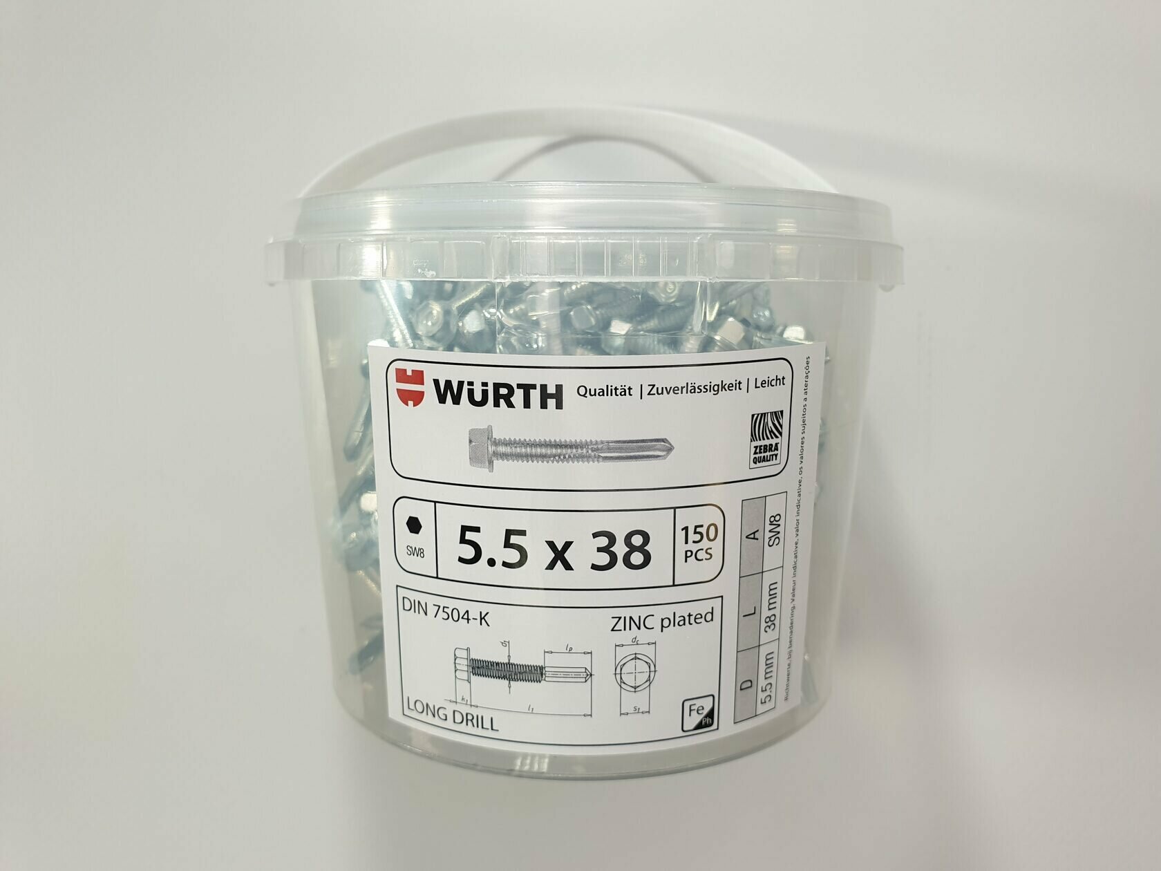 Саморез по металлу DIN 7504-K 5.5x38 150 pcs WURTH, Германия