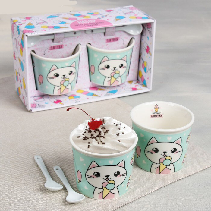 Набор Котик - пиала для мороженого