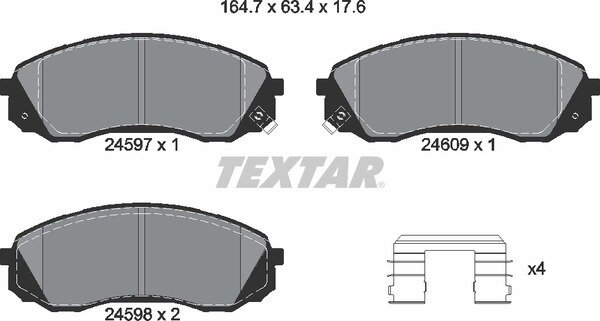 Колодки передние с противошумной пластиной Q+ KIA Carnival HYUNDAI H-1 Grand Starex 07- TEXTAR 2459701