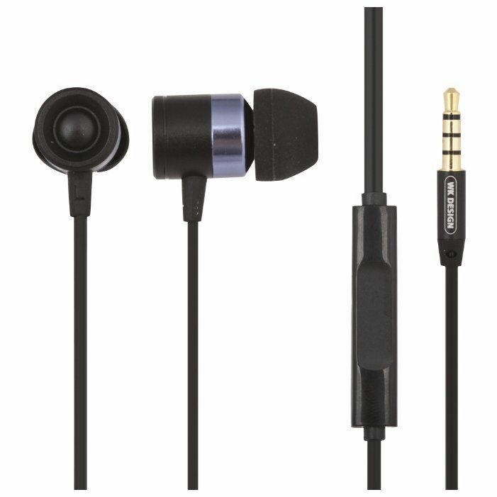 Наушники проводные с микрофоном WK WI100, MiniJack 3.5мм, 1.2 метра, черный