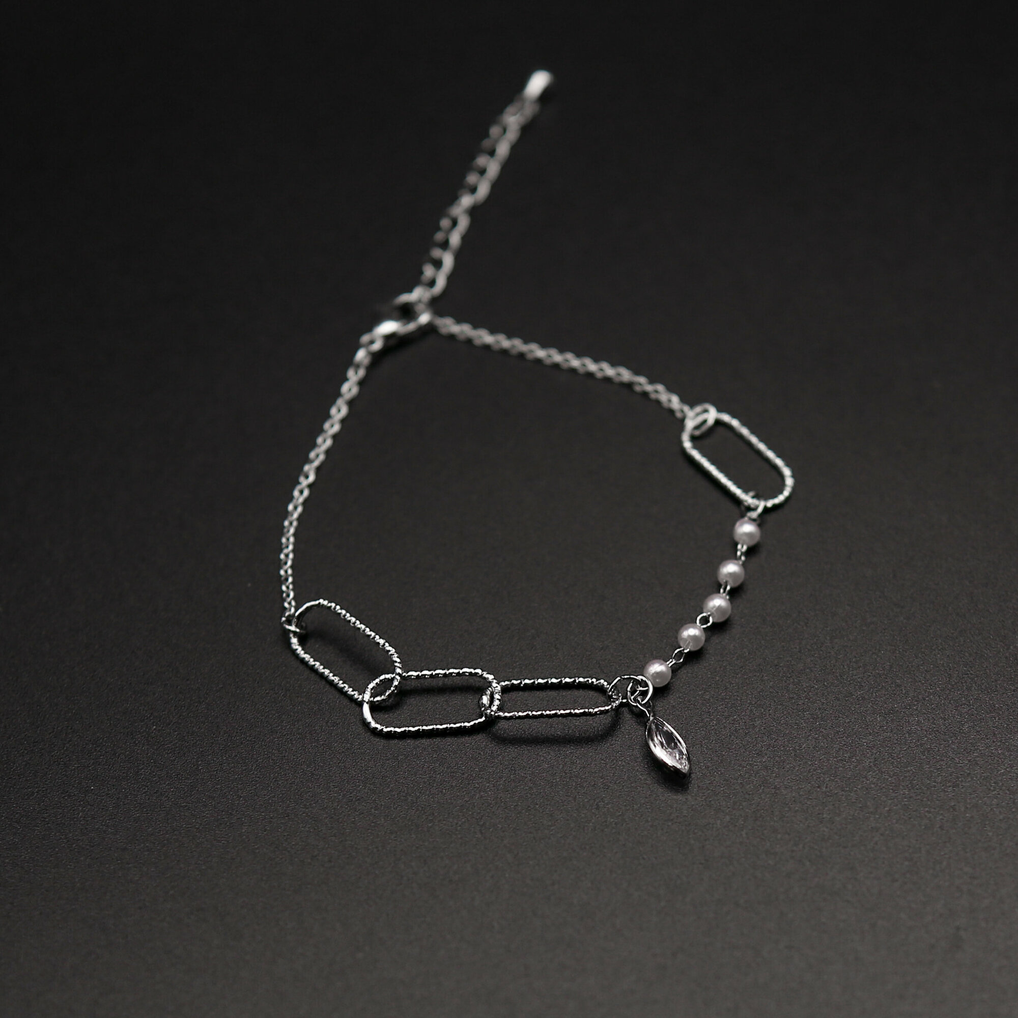 Браслет-цепочка, фианит, кристалл, жемчуг имитация