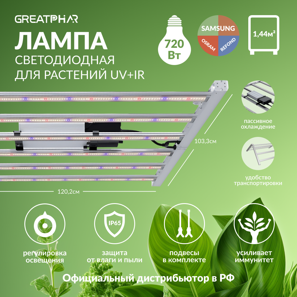 Фитосветильник / LED Светильник GreatPhar LED DZ16 720 Вт UV+IR