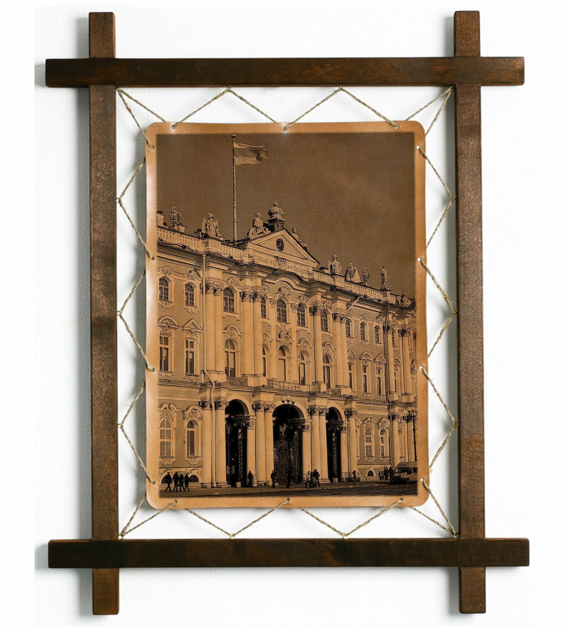 Картина интерьерная, натуральная кожа, "Эрмитаж" (Россия), в деревянной раме, BoomGift