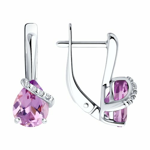 Серьги, серебро, 925 проба, родирование, фианит, аметист