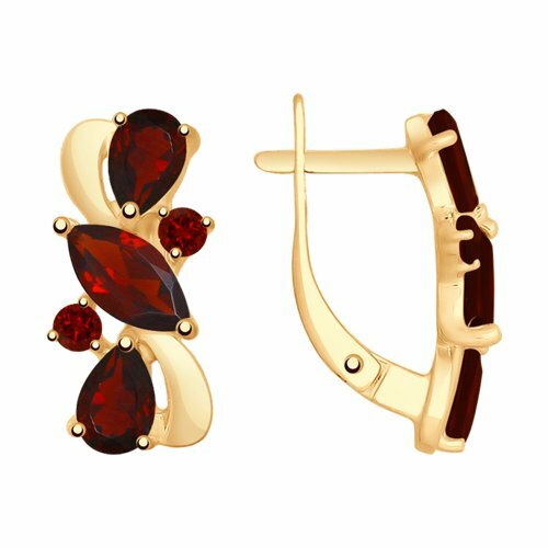 Серьги серебро, 925 проба, золочение, гранат