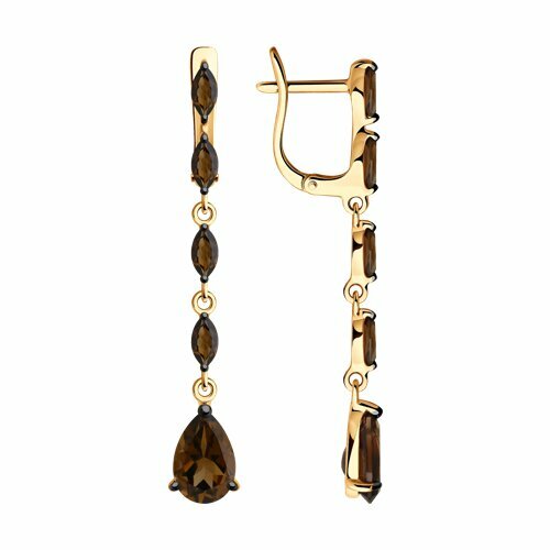 Серьги с подвесками, серебро, 925 проба, золочение, раухтопаз