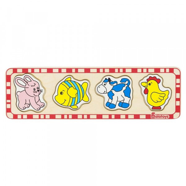 Пазлы Вкладыш «Заяц, рыбка, корова, петух», Алатойс (Alatoys)