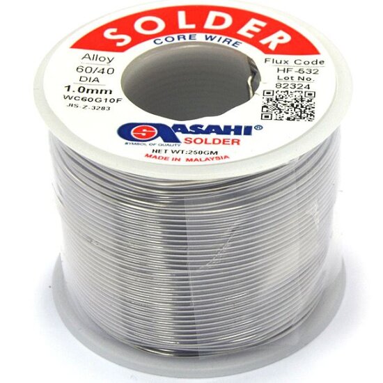 Припой с флюсом Asahi Припой WC60G10F, 1.0мм 0.25кг Sn60/Pb40 (HF532 флюс RMA)