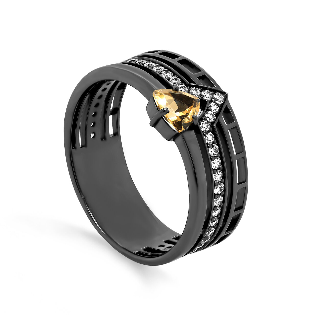 Кольцо, серебро, 925 проба, фианит, цитрин