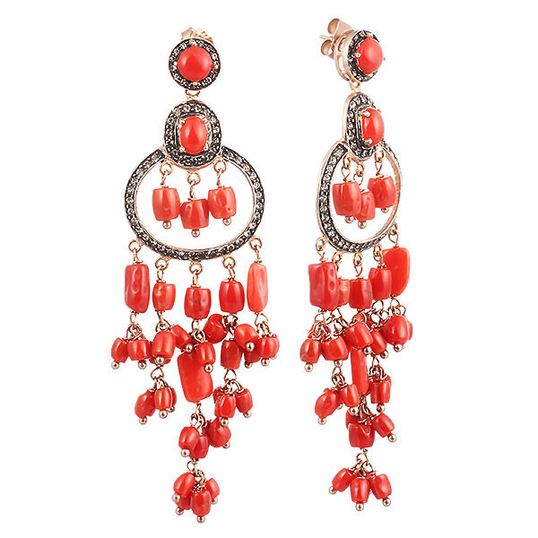 Серьги, серебро, 925 проба, коралл