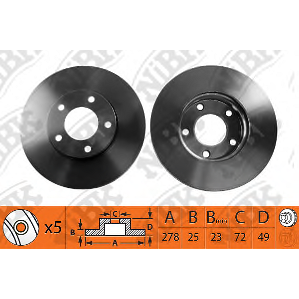NIBK RN1193 (BP4Y3325XB / BP4Y3325XC / BP4Y3325XD) диск тормозной пер mz 3 1.4 / 1.6l bk12 / 14 03-09, 5 1.4 / 1.6