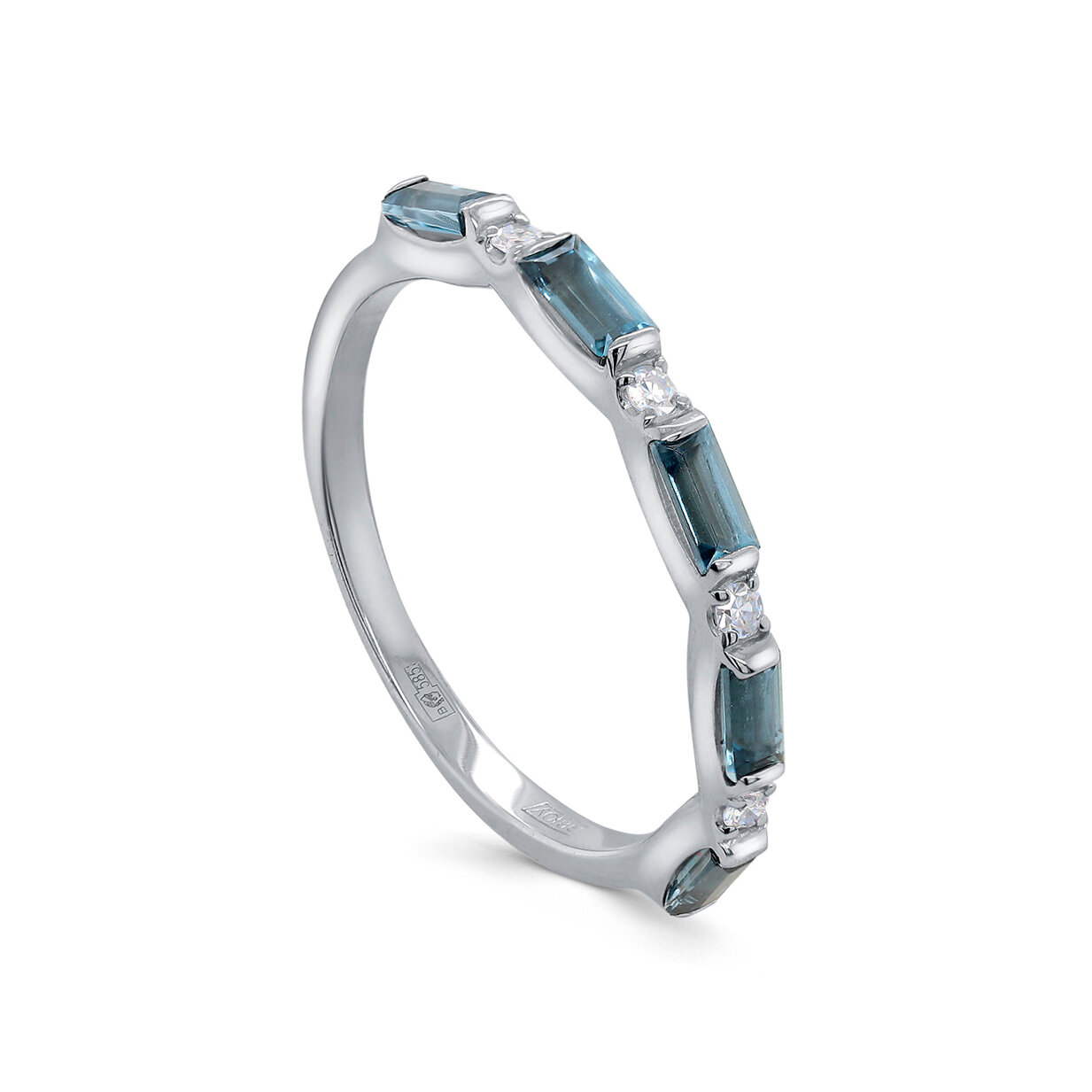 Кольцо, белое золото, 585 проба, топаз, бриллиант