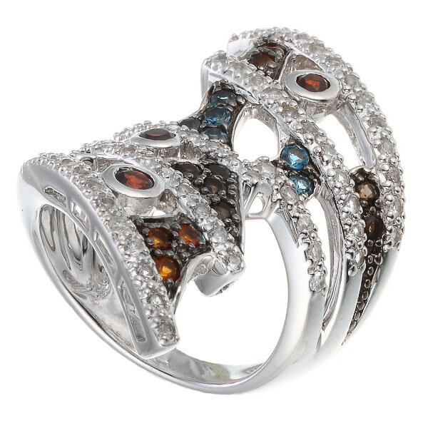 Кольцо, серебро, 925 проба, цитрин, раухтопаз, гранат