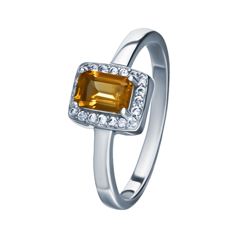 Кольцо, серебро, 925 проба, цитрин