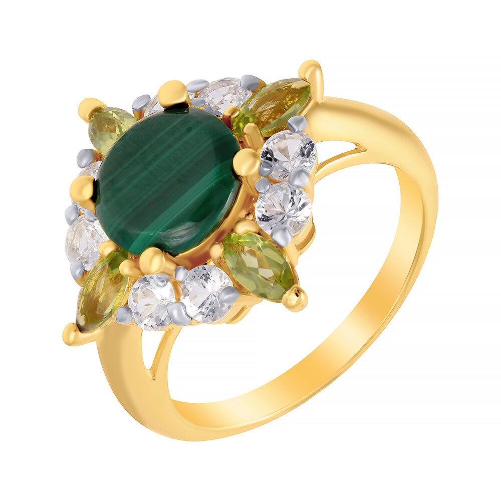 Кольцо, серебро, 925 проба, малахит, топаз, перидот