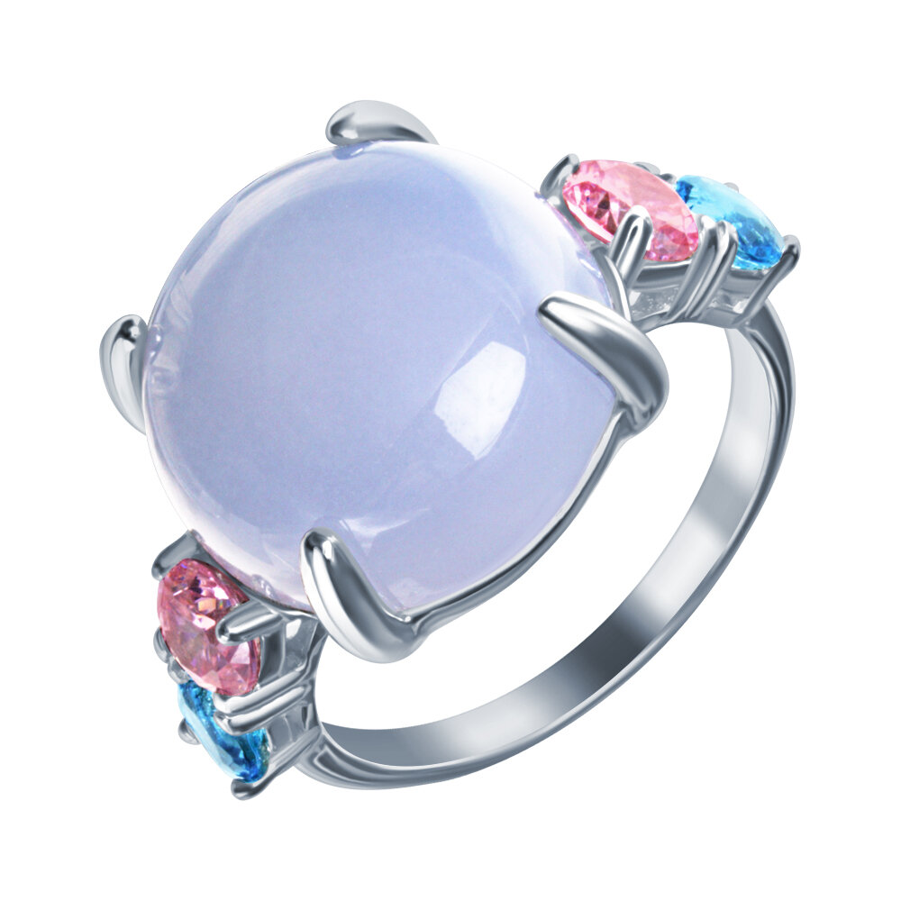 Кольцо, серебро, 925 проба, фианит, халцедон