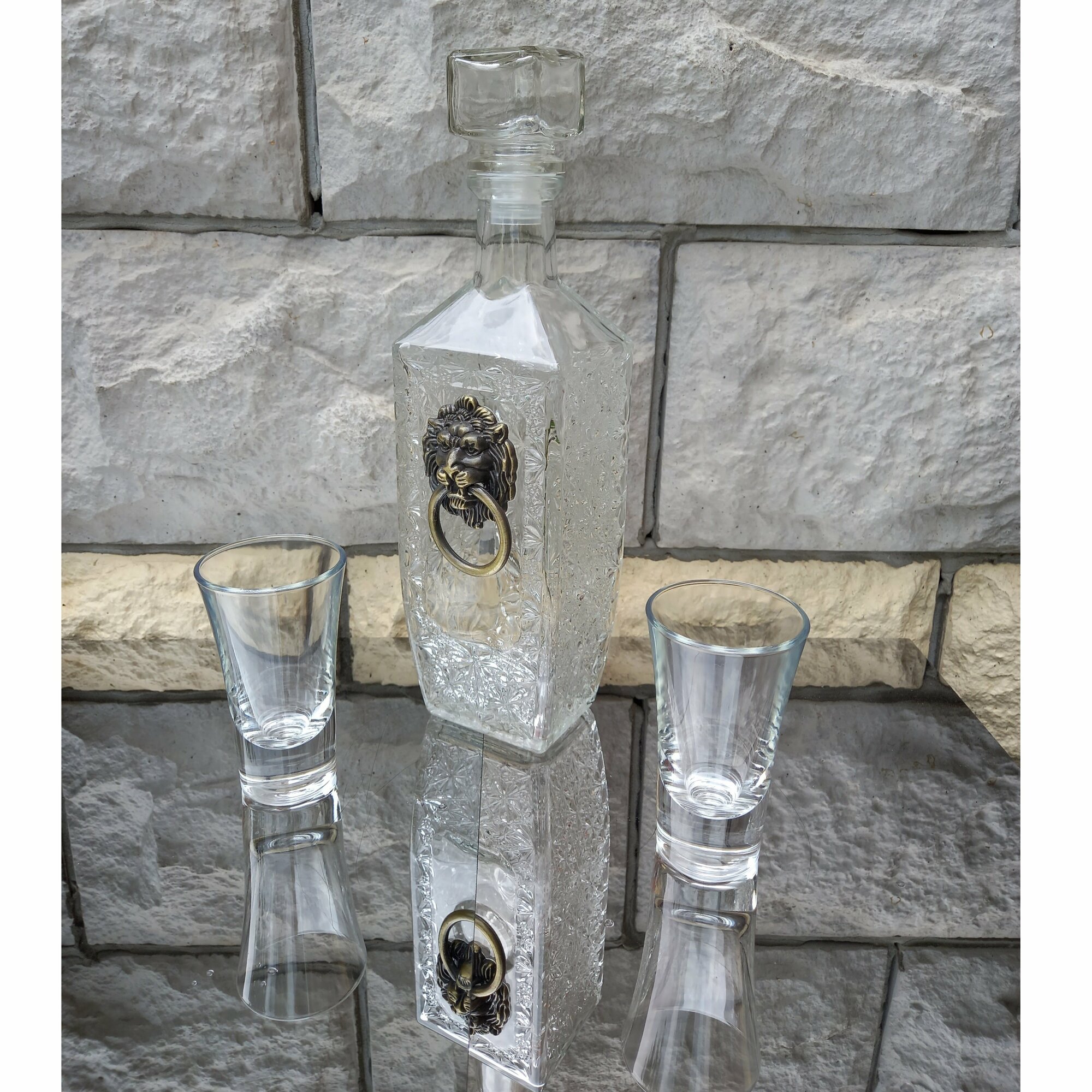 Графин граненый высокий 500мл "Царь зверей" + 2 стопки высокие 50мл