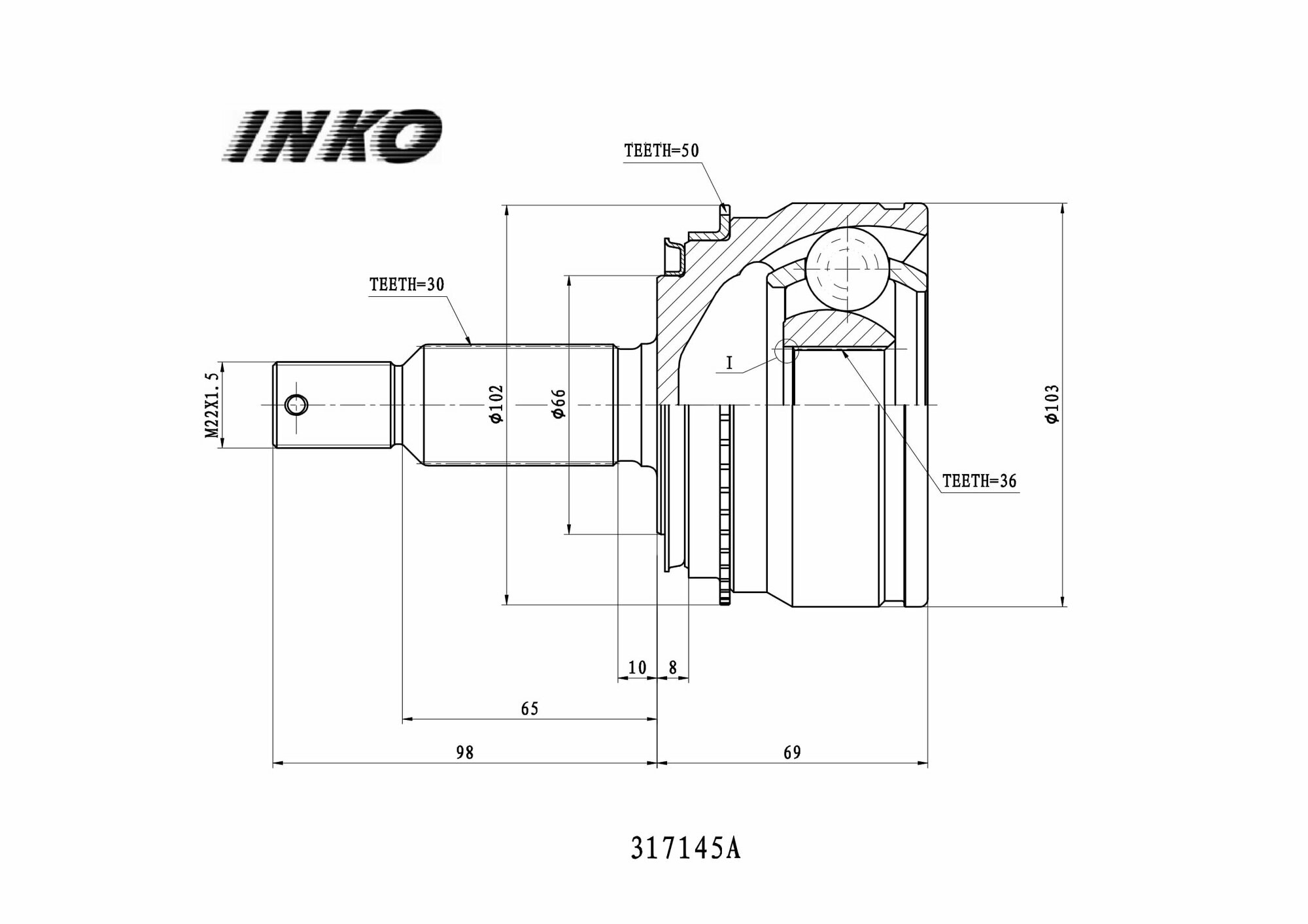 ШРУС внешний 30 36 ABS 50 перед INKO 317145A
