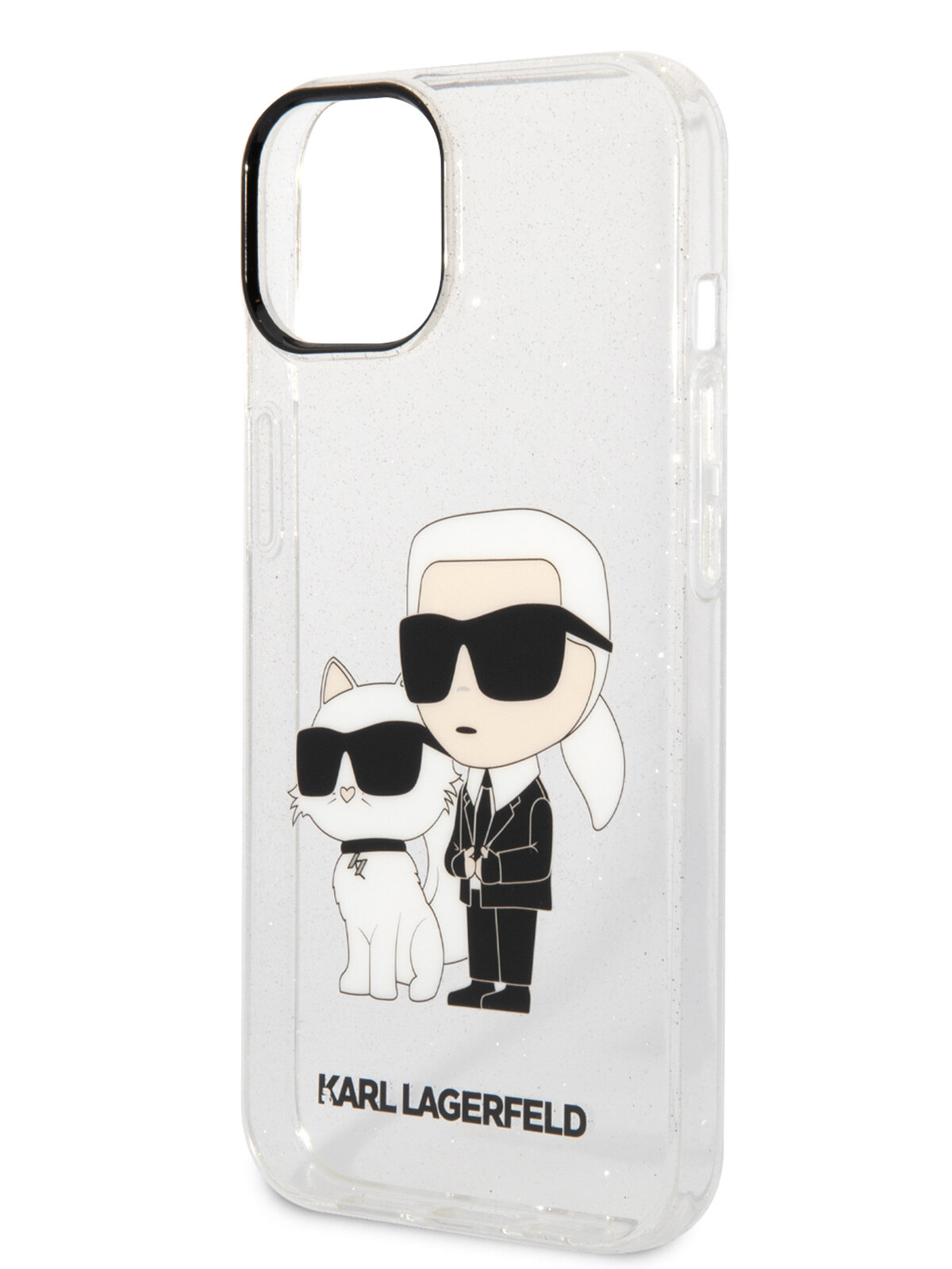 Lagerfeld для iPhone 15 чехол PC/TPU NFT Karl & Choupette Hard Glitter Transparent