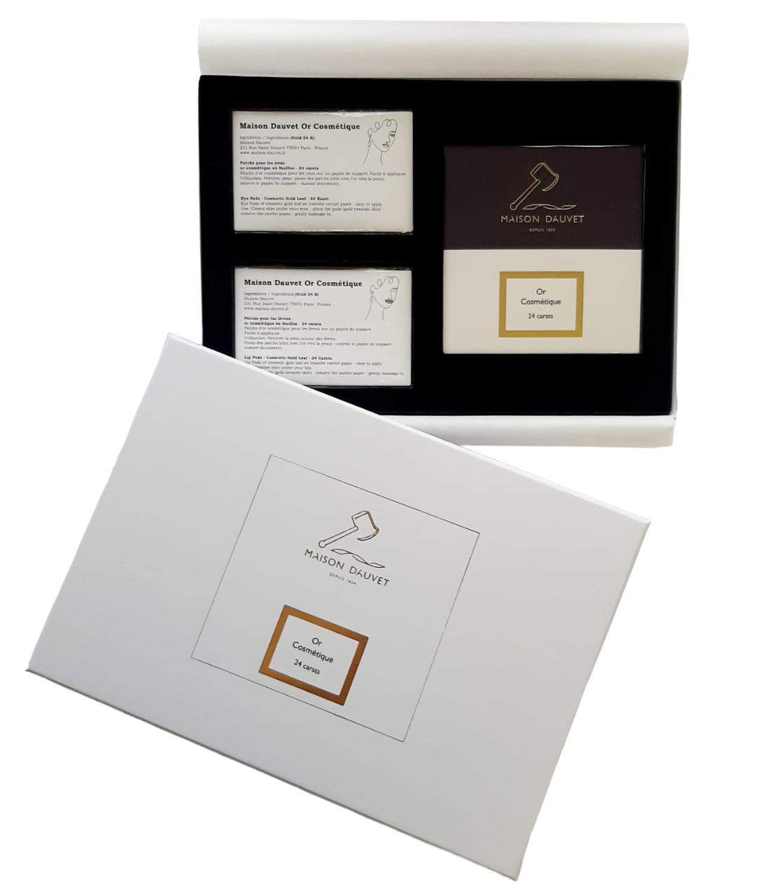 Набор средств для ухода за лицом и телом из листового золота 24 карата(маска для губ-2 шт; патчи под глаза-2 пары; листы для тела 50x50мм. 25 шт.)