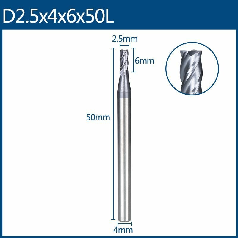 Фреза концевая четырехзаходная XCAN, 4х2,5х6х50 мм