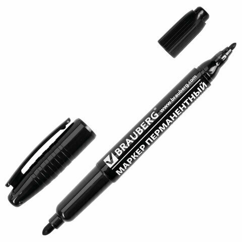Маркер перманентный (нестираемый) BRAUBERG двусторонний, черный, круглый наконечник, 2-4 мм, 150836