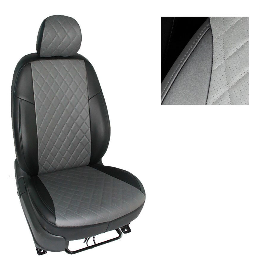 Чехлы из экокожи Ромб Seintex для Nissan Almera Classic 2006-2013 (серые, 90313)