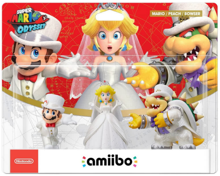 Amiibo. Набор из 3-х фигурок: Боузер + Марио + Пич. Свадебная одежда (Super Mario Collection)