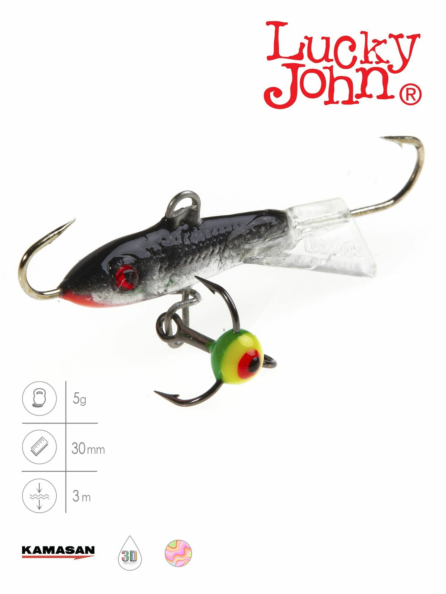 Балансир для рыбалки lucky john CLASSIC 3 с тр. 30мм/13H блистер, зимние снасти рыболовные с крючком, приманка силиконовая