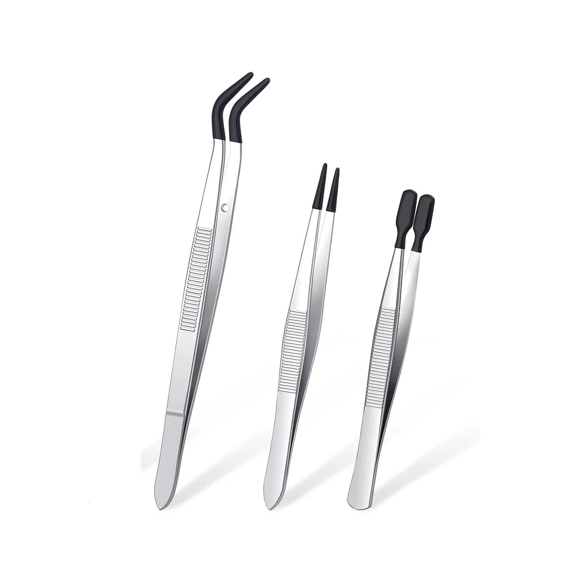 3 шт, пинцеты с резиновыми наконечниками, набор пинцетов с ПВХ покрытием, резиновые прямые и плоские черные пинцеты
